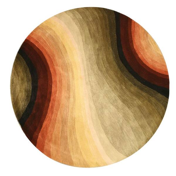 EORC Multi-Colored 4 ft. Round Hand Tufted Wool Contemporary Desertland ...