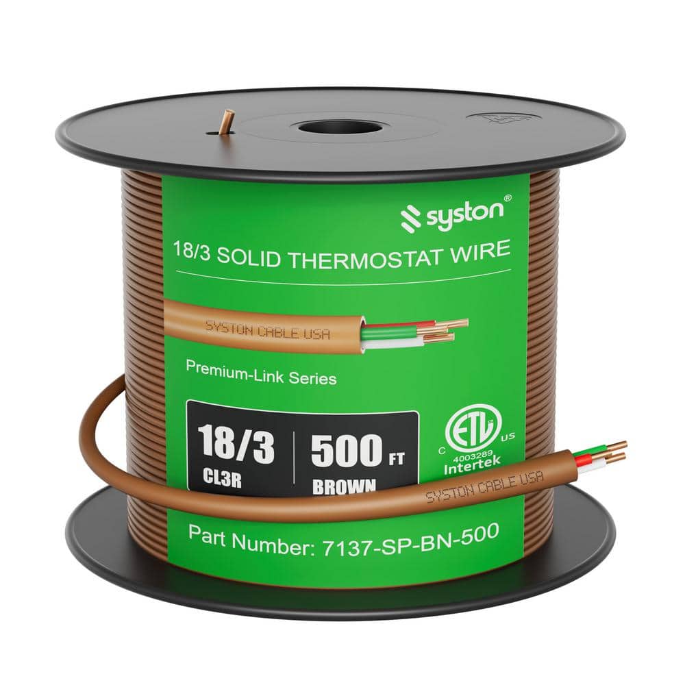 Syston Cable Technology 500 ft. 18/3 Brown Solid Bare Copper CMR/CL3R ...