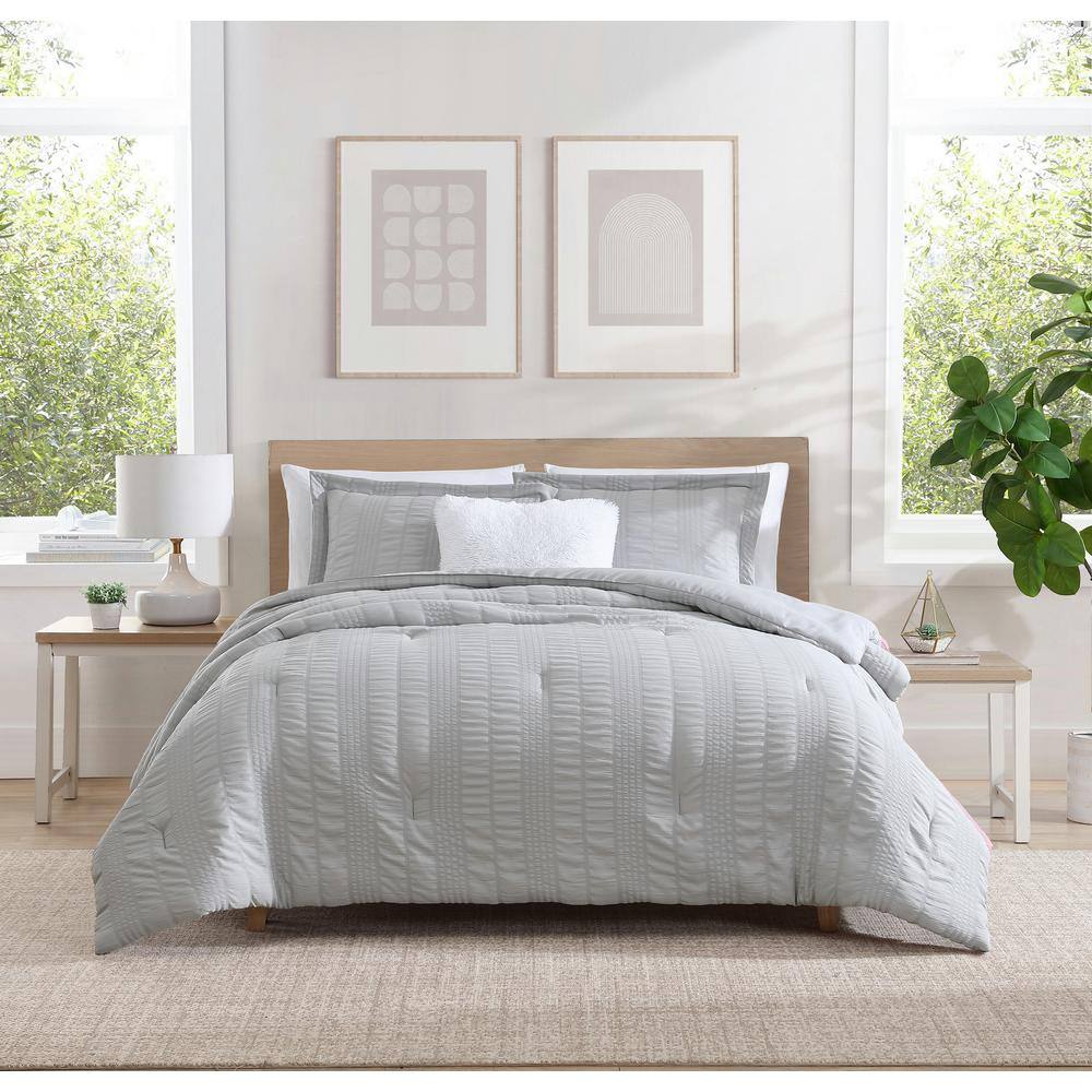 CEDAR COURT Morgan Textured Seersucker Stripe Silver Grey 3-Piece Soft ...