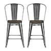 DHP Lena 24 in. Antique Gun Metal, Metal Counter Stool with Wood Seat ...