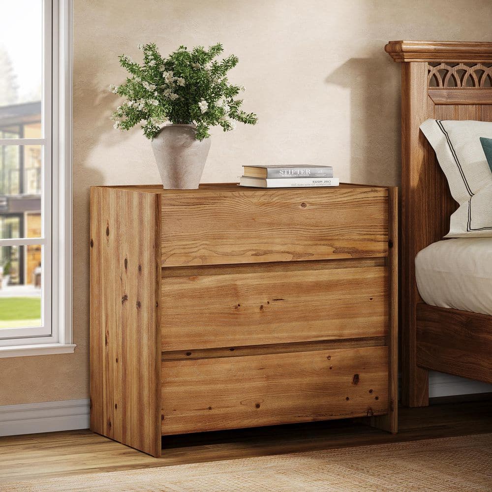 BYBLIGHT Fenley Brown 3-Drawers Oversized Nightstand 31.5 in. W Large ...