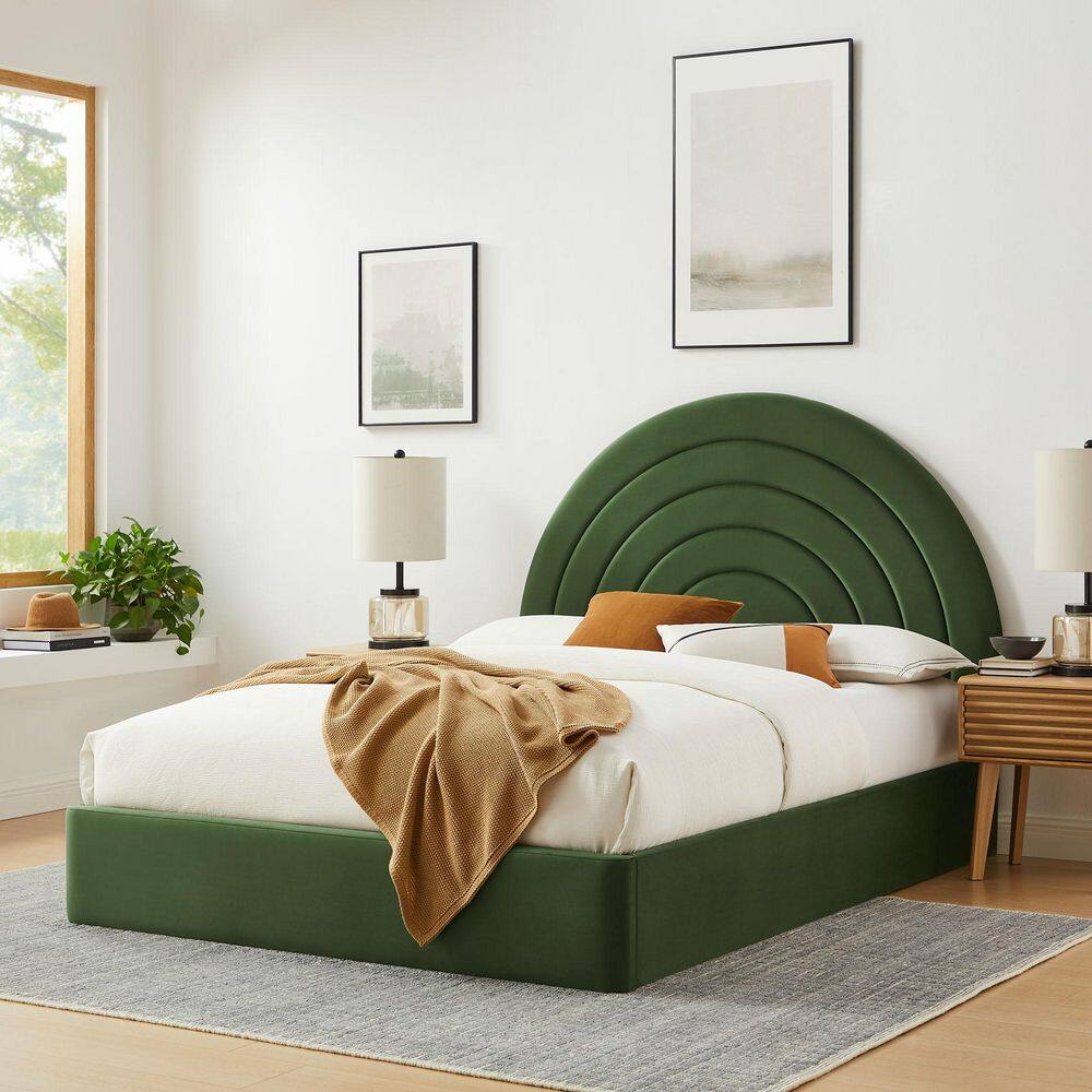 MODWAY Solana Green Wood Frame Full Platform Bed with Arch-Shaped ...