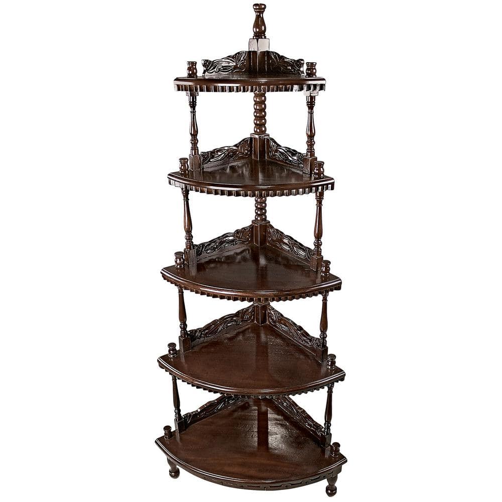 Design Toscano 5-Tiered Edwardian 56 in. Mahogany Brown 4-Shelf Corner ...
