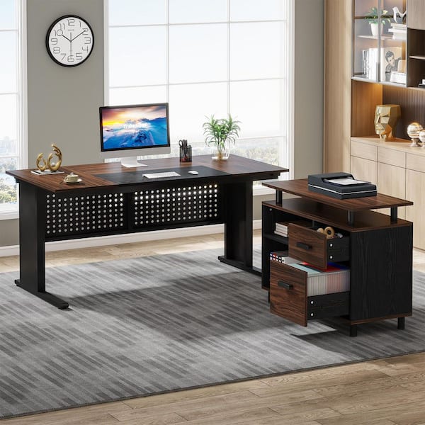 TRIBESIGNS WAY TO ORIGIN Halseey 63 in. L Shaped Black Brown Large Wood ...