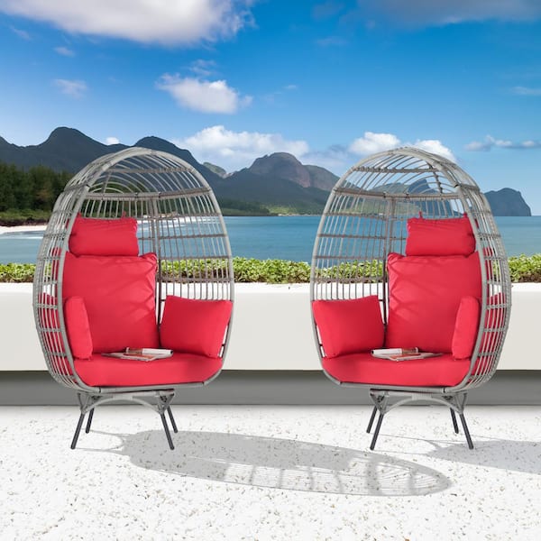 BFB 2 -Pieces Oversized Patio Gray Wicker Swivel Egg Chair, Indoor ...