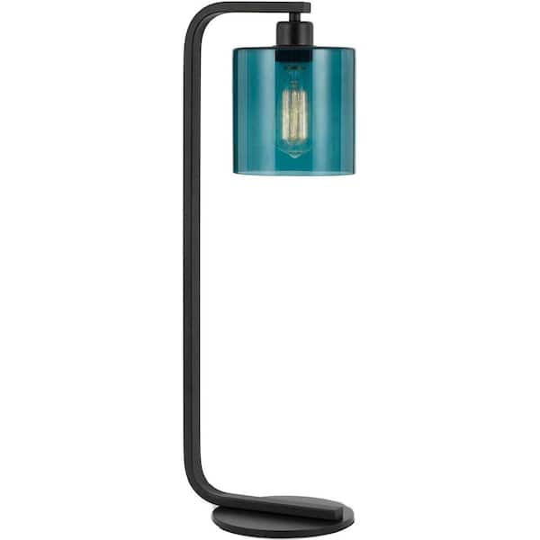 Hanover Alta 25 in. Table Lamp with Black Metal Frame and Glass Shade ...