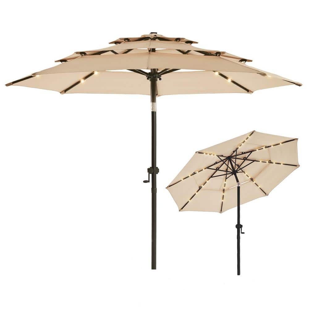 PASAMIC 9 ft. 3 Tiers Aluminum Solar Led Market Umbrella Outdoor Patio ...