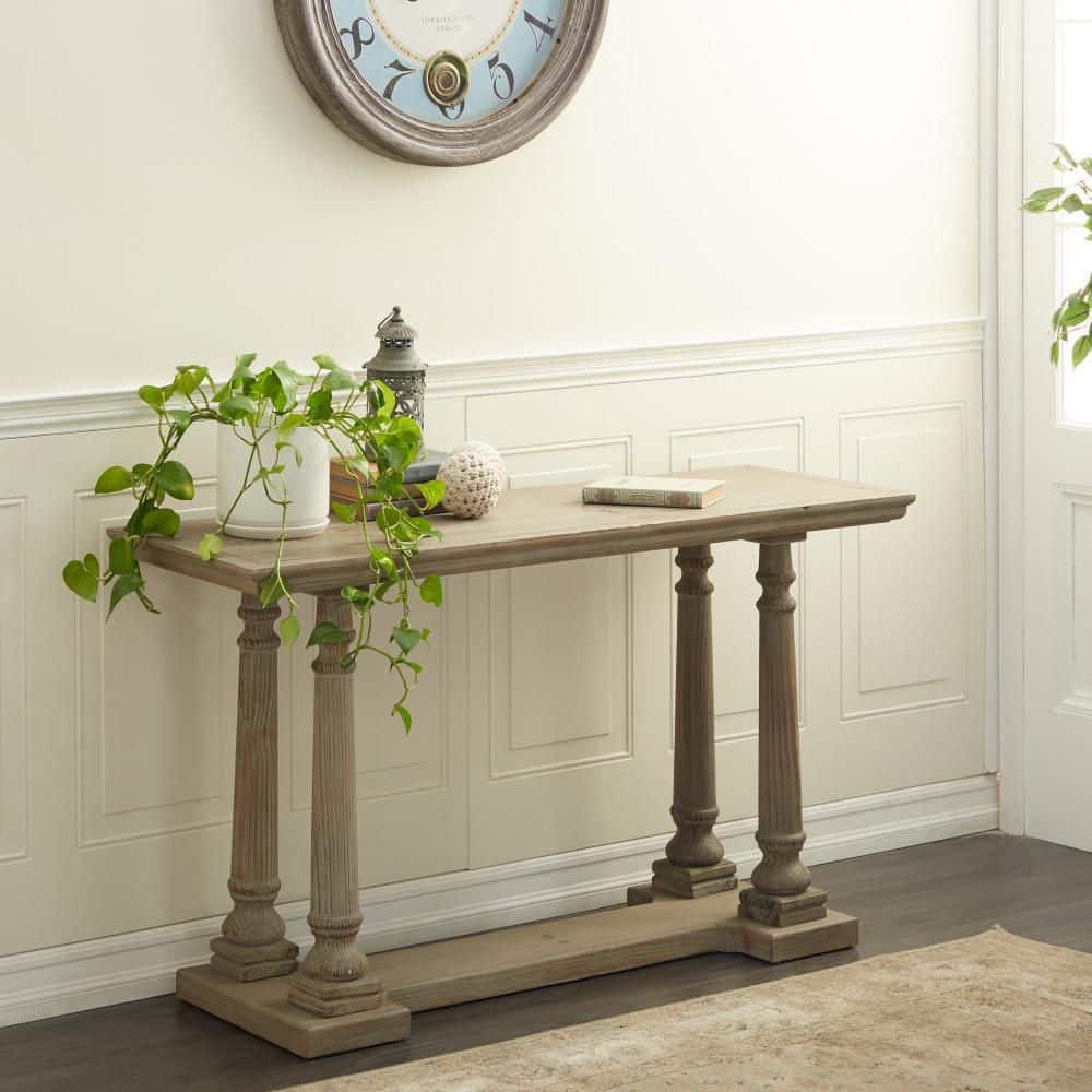Litton Lane 52 in. Light Brown Extra Large Rectangle Wood Console Table ...