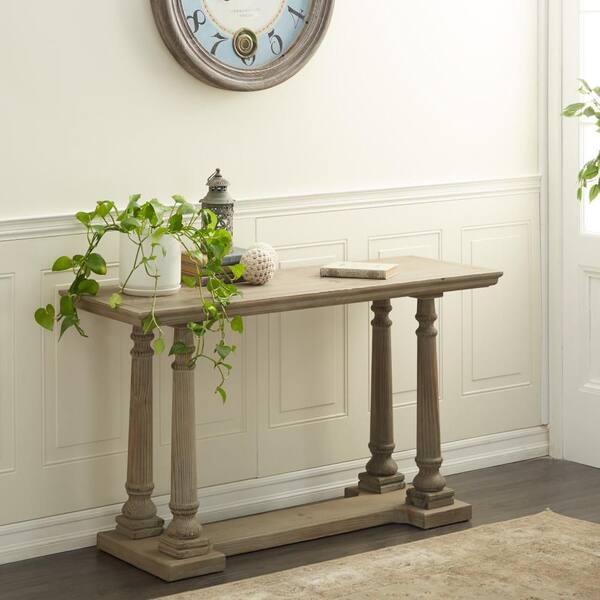 Litton Lane 52 in. Light Brown Extra Large Rectangle Wood Console Table ...
