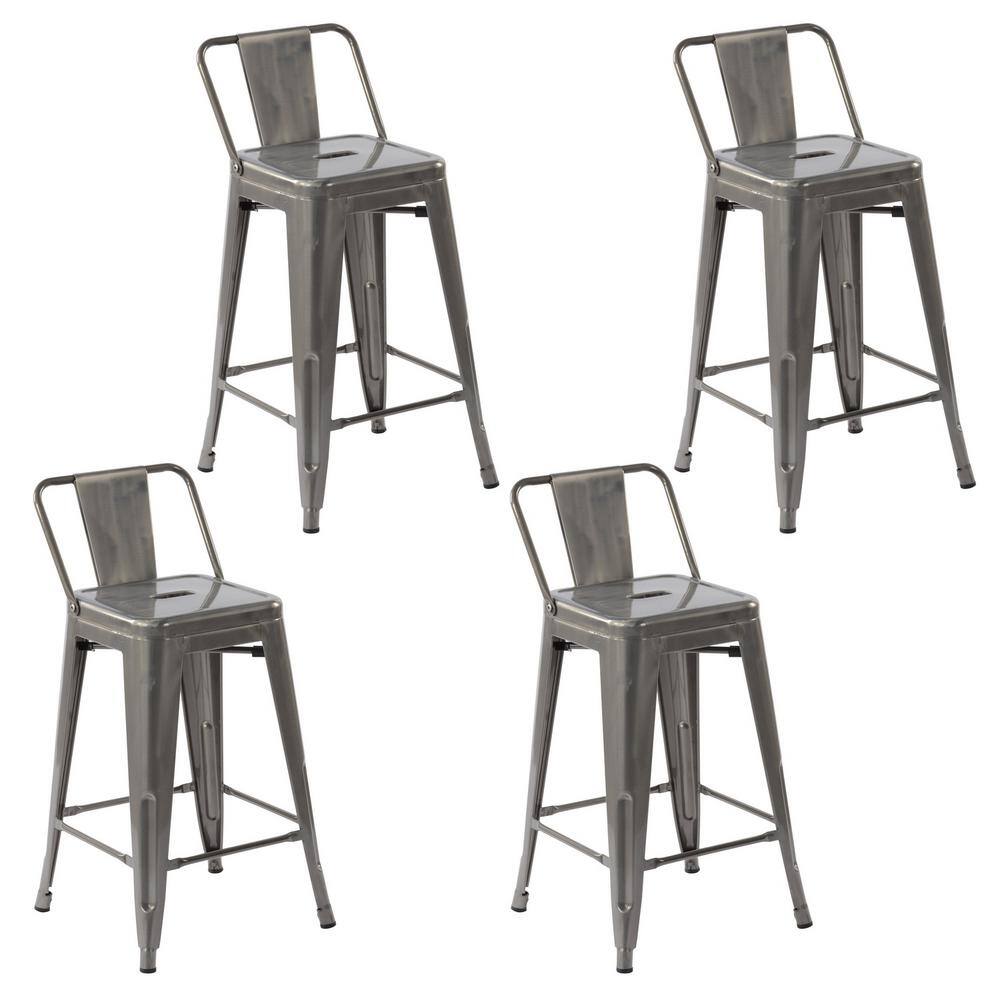 Homy Casa VUSTU 24 in. Kitchen Counter Height Silver Metal Bar Stools ...