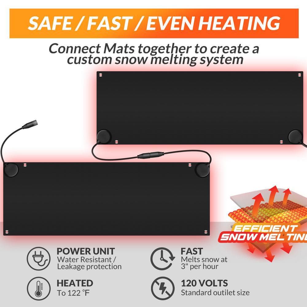 Snow Melting Black 20 in. x 60 in. Rubber Graphene Heated 3-in-Melting ...