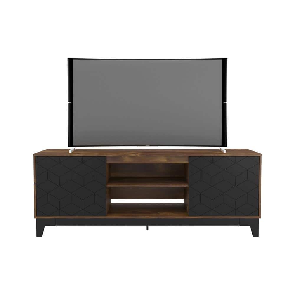Nexera Hexagon 72 in. Black and Truffle TV Stand Fits TV's up to 80 in ...