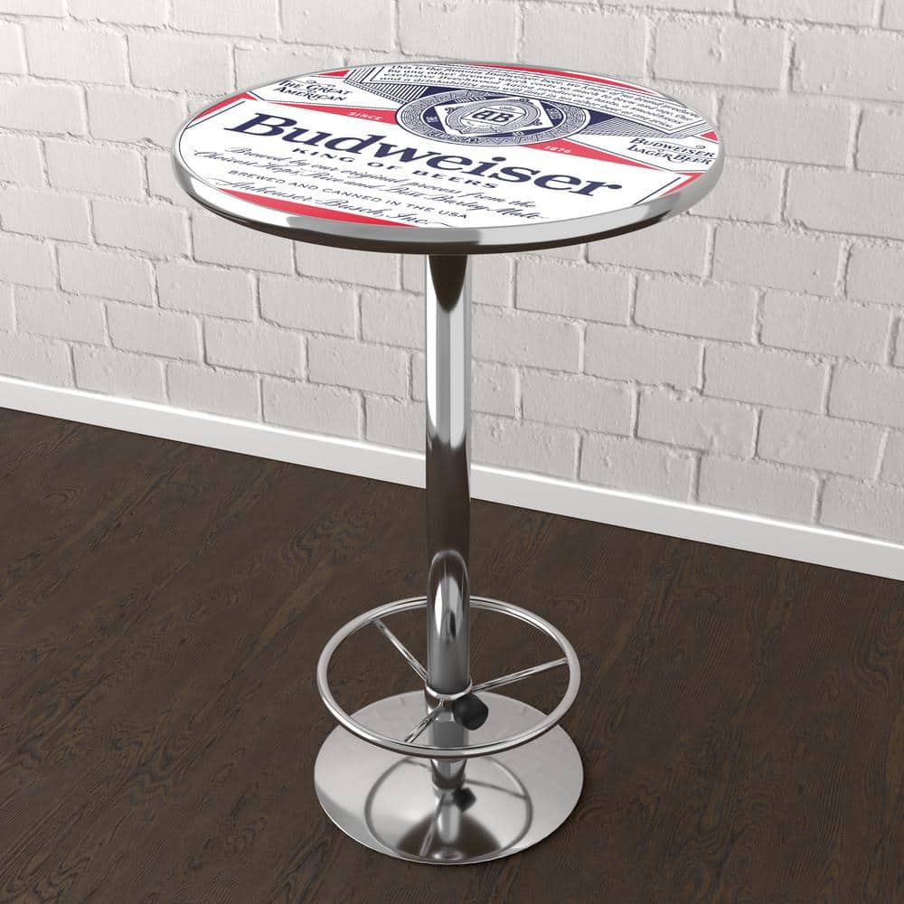 Budweiser Label 3-Piece Round Acrylic Top Chrome Bar Table Set Seats 2 ...