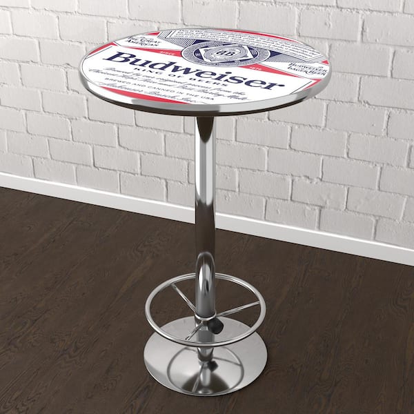Budweiser Label 3-Piece Round Acrylic Top Chrome Bar Table Set Seats 2 ...