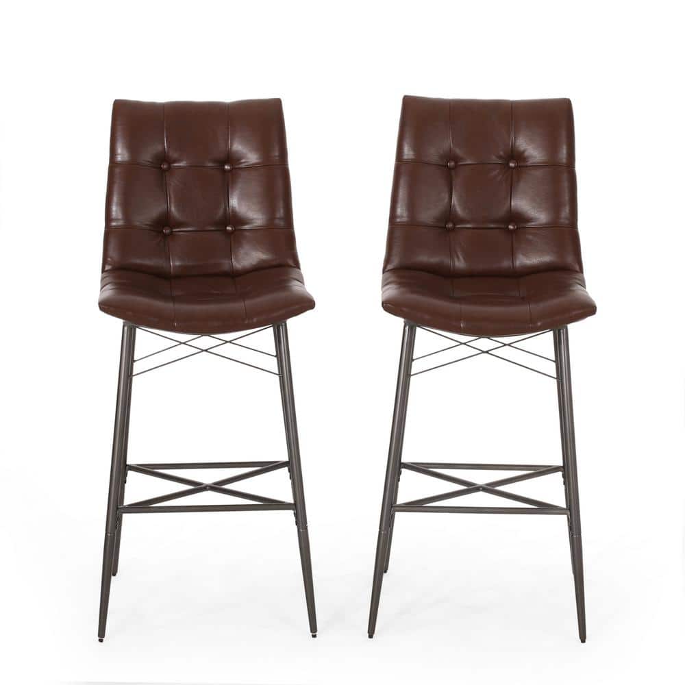 Noble House Hayesville 46.5 in. Dark Brown and Gun Metal Tufted Bar ...