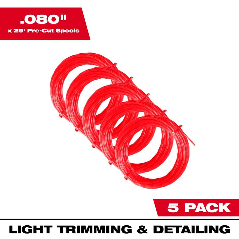 Milwaukee 0.080 in. x 25 ft. Pre-Cut Trimmer Line (5-Pack) 49-16-2810 ...