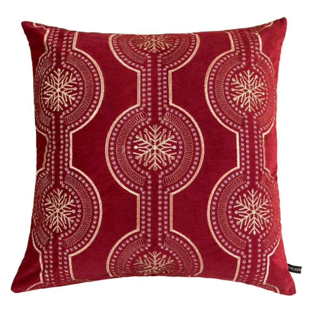 LuXeo Snowflake Red Geometric Polyester 20 in. x 20 in. Throw Pillow ...
