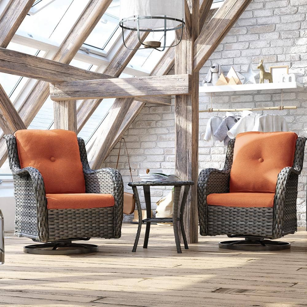 Gardenbee 3-Piece Wicker Swivel Outdoor Rocking Chairs Patio ...