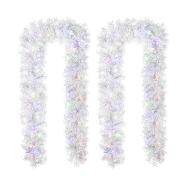 Glitzhome 9 ft. Pre-Lit Snow Flocked White Pine Christmas Garland, with ...