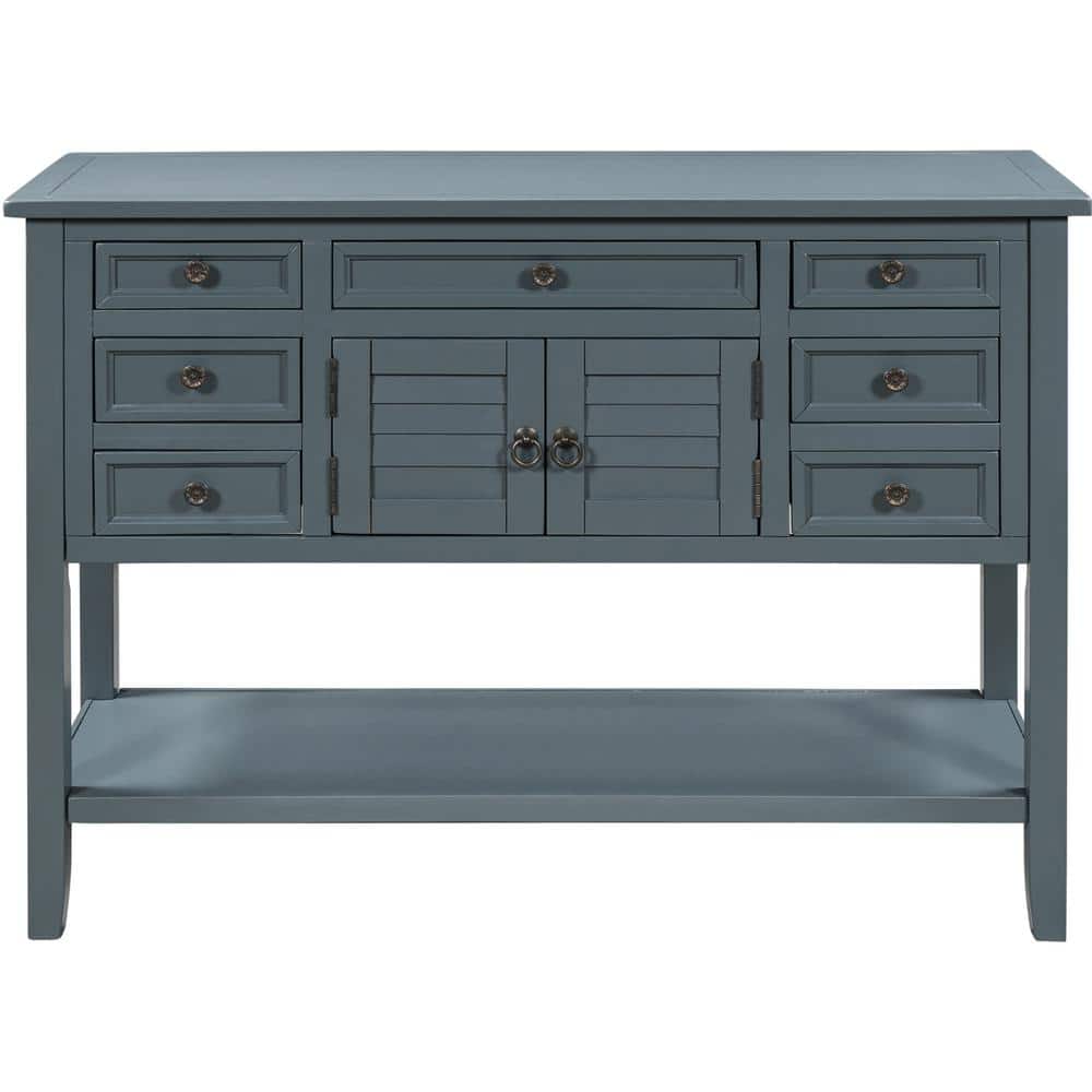 Spaco 45.3 in. Blue Standard Rectangle Wood Console Table with 7 ...
