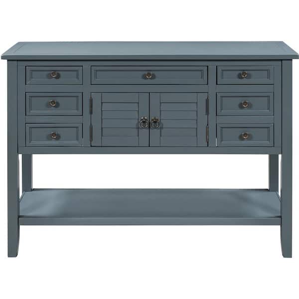 Spaco 45.3 in. Blue Standard Rectangle Wood Console Table with 7 ...