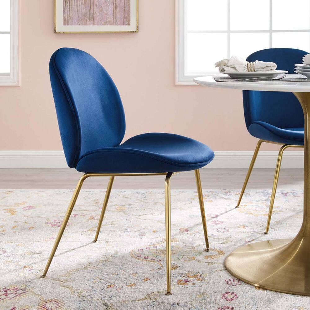 MODWAY Scoop Performance Velvet Dining Side Chair in Navy EEI-3548-NAV ...