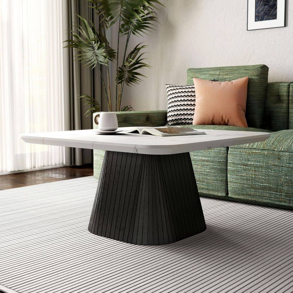 Furniture of America Jones 36 in. Black Square Faux Marble Top Coffee ...