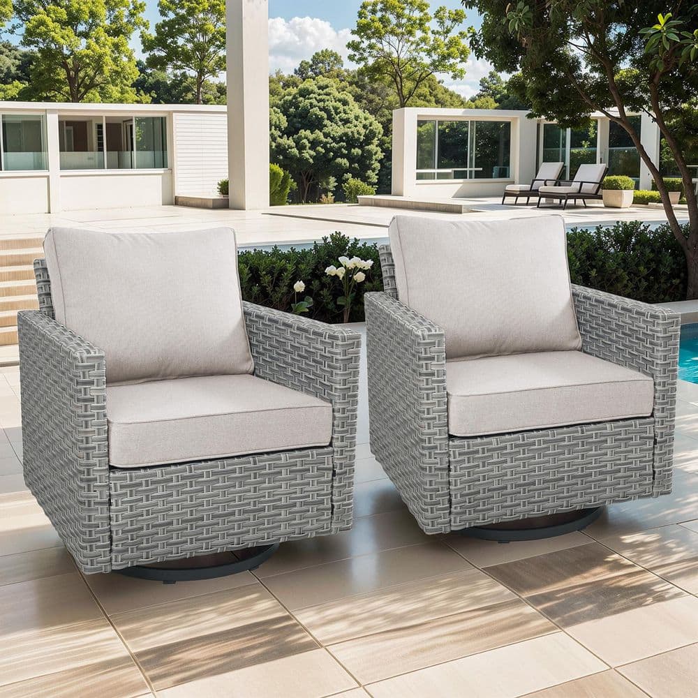 moosprr U-Foot Taupe Swivel Glider Wicker Outdoor Rocking Chair with ...