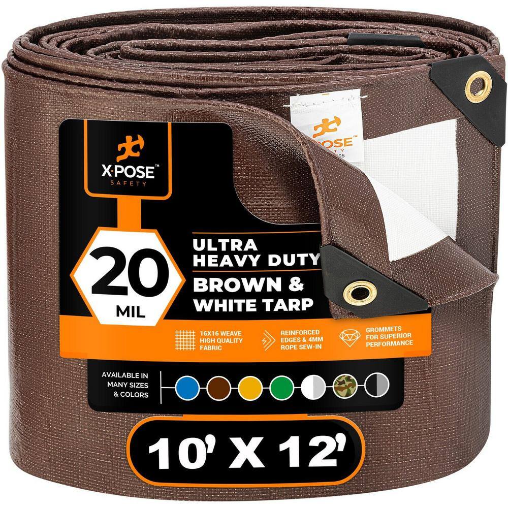 XPOSE SAFETY Heavy-Duty Brown White Poly Tarp 10 ft. x 12 ft. Multi ...