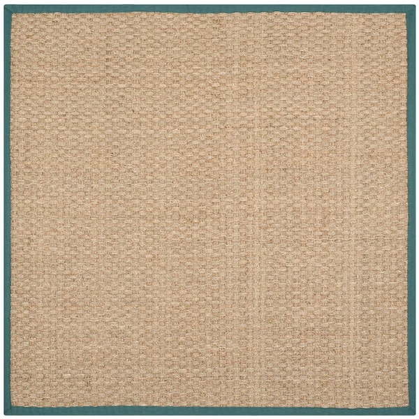 SAFAVIEH Natural Fiber Natural/Light Blue 6 ft. x 6 ft. Border Woven ...