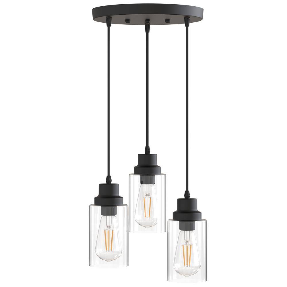 YANSUN 3-Light Black Vintage Cluster Hanging Ceiling light Fixture ...