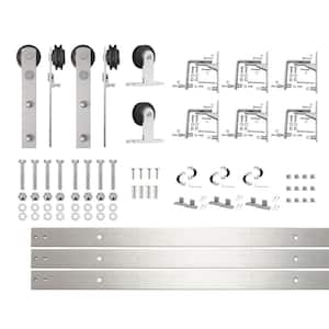HOMACER 16 ft. /192 in. Brushed Nickel Triple Track Bypass Sliding Barn ...