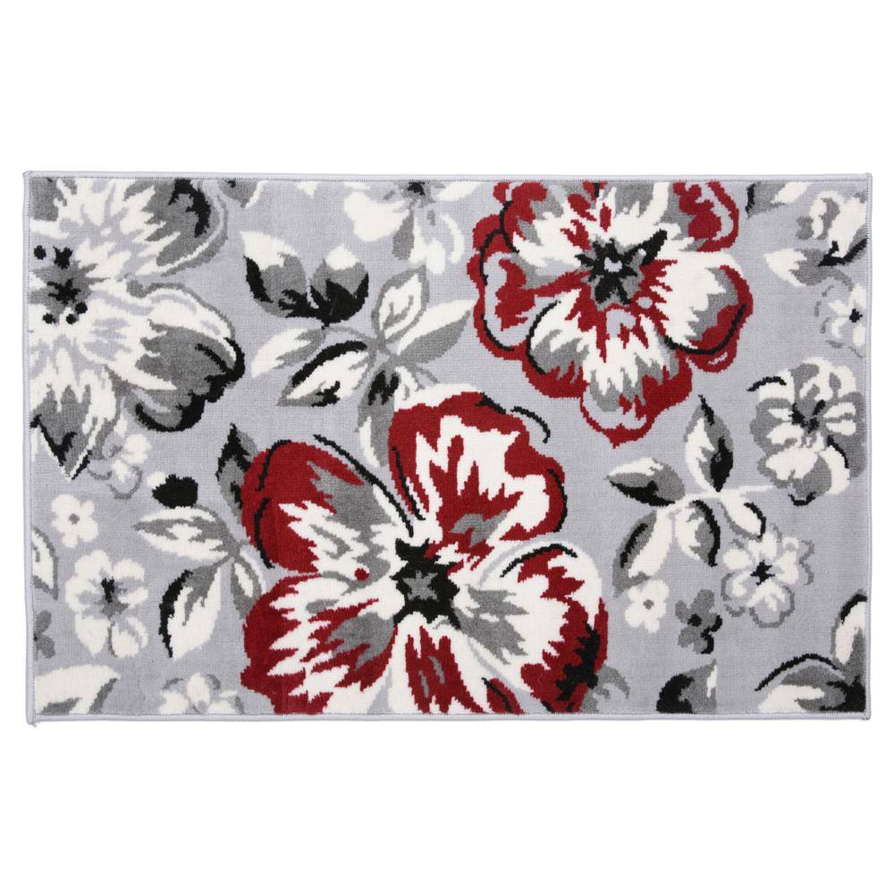 World Rug Gallery Modern Comtemporary Floral Design Red 2 ft. x 3 ft ...