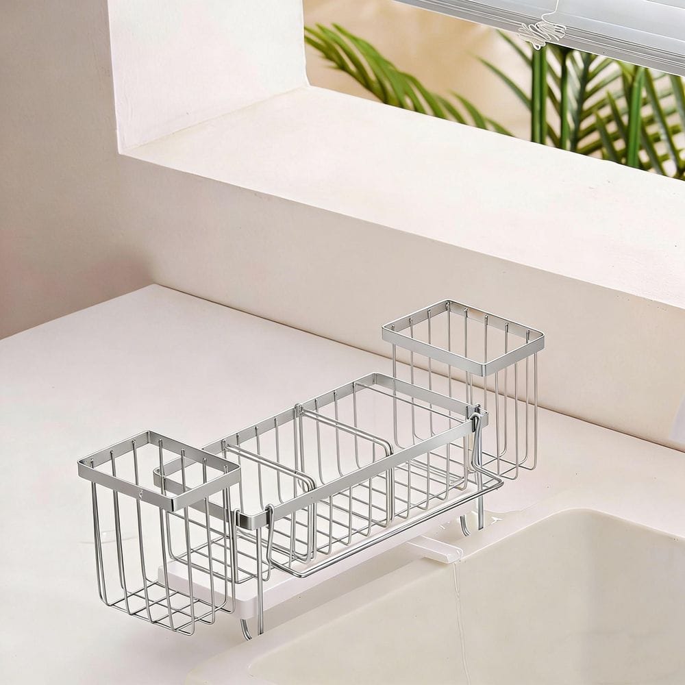 Wudkey Silver Stainless Steel Sponge Holder for Kitchen Sink with High ...