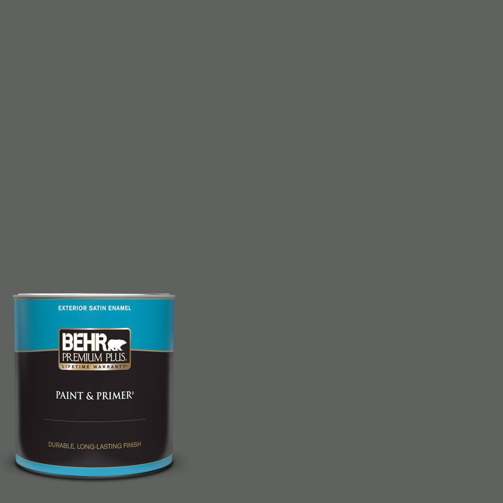 BEHR PREMIUM PLUS 1 qt. #N460-6 Hematite Satin Enamel Exterior Paint ...