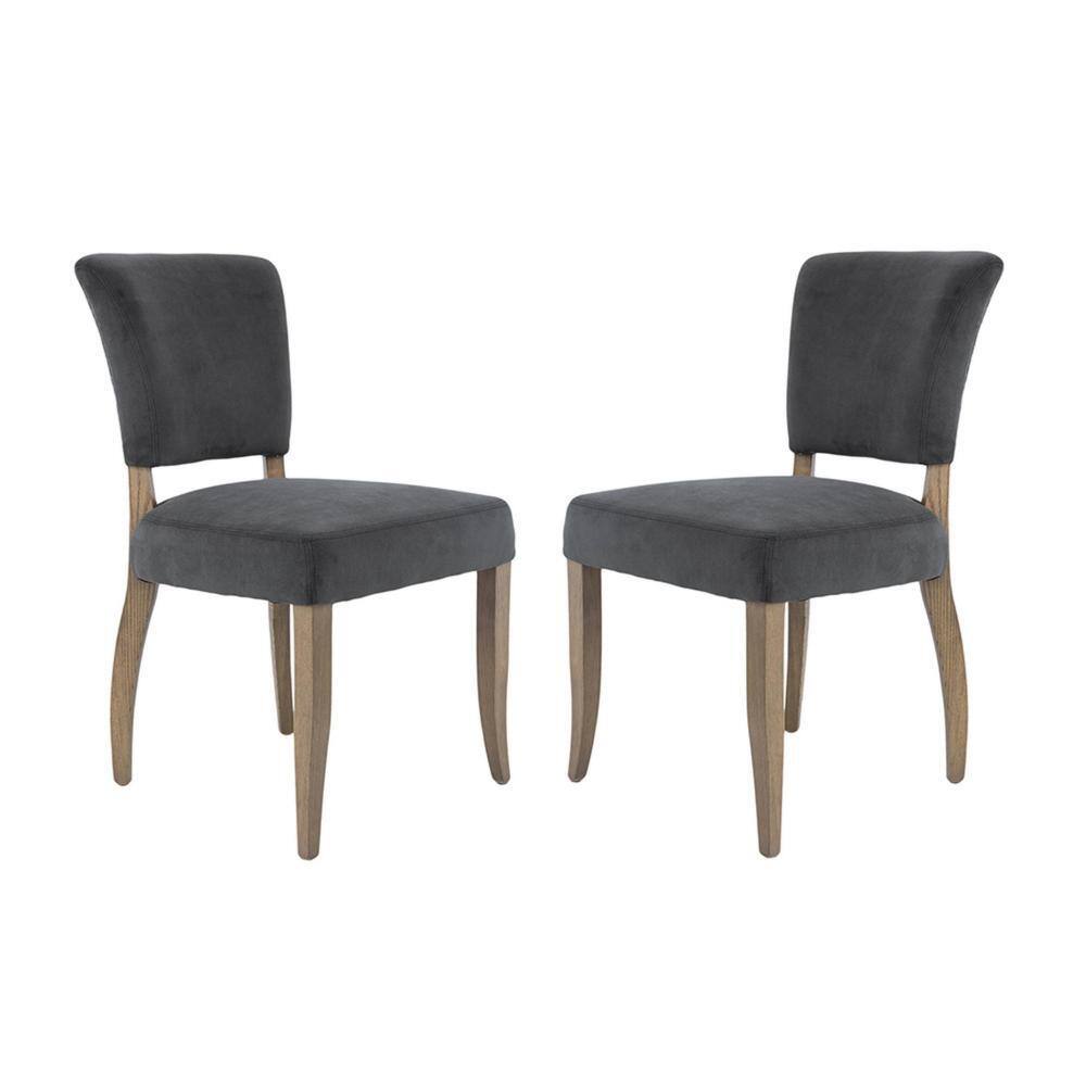 Benjara Gray and Brown Polyester Wooden Frame Dining Chair (Set of 2 ...