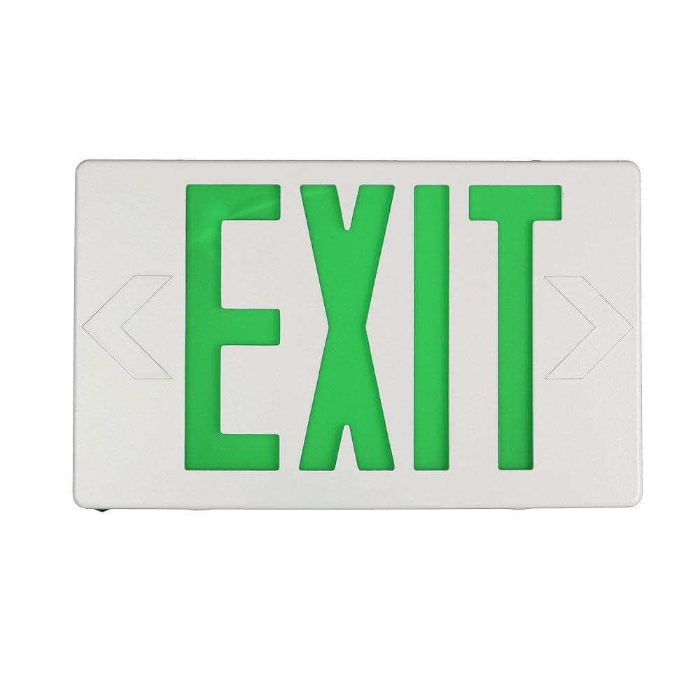 RUN BISON Rectangle 1-Watt White Integrated LED Green Exit Sign With Ni ...