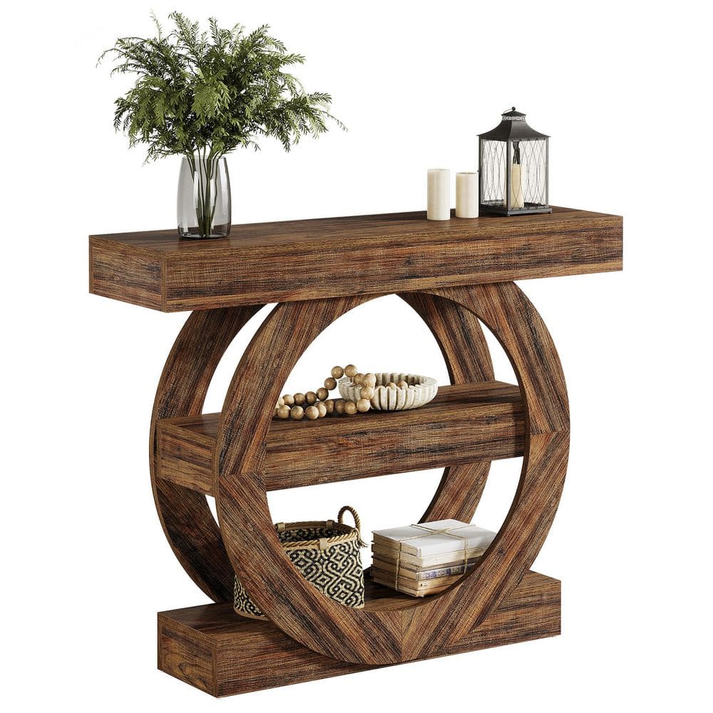 BYBLIGHT Turrella 41. 34in. 3-Tier Rectangle Farmhouse Brown Wood ...