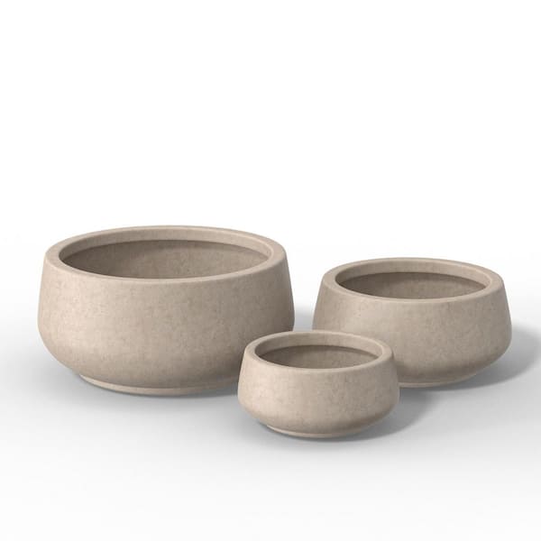 Sapcrete 13 in. 17.5 in. 22.5 in. Light Gray(Enhanced Interior) Concrete Round Planter / Pot ...