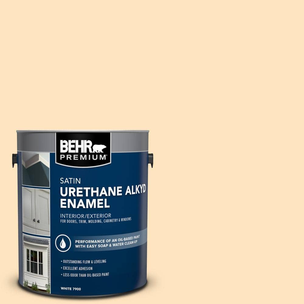 BEHR PREMIUM 1 gal. #320C-2 Cream Yellow Urethane Alkyd Satin Enamel ...