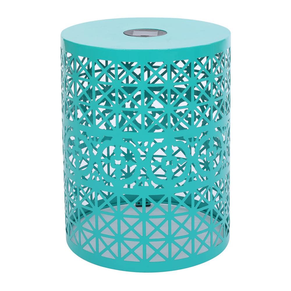Noble House Herals Teal Iron Outdoor Patio Side Table with Solar ...