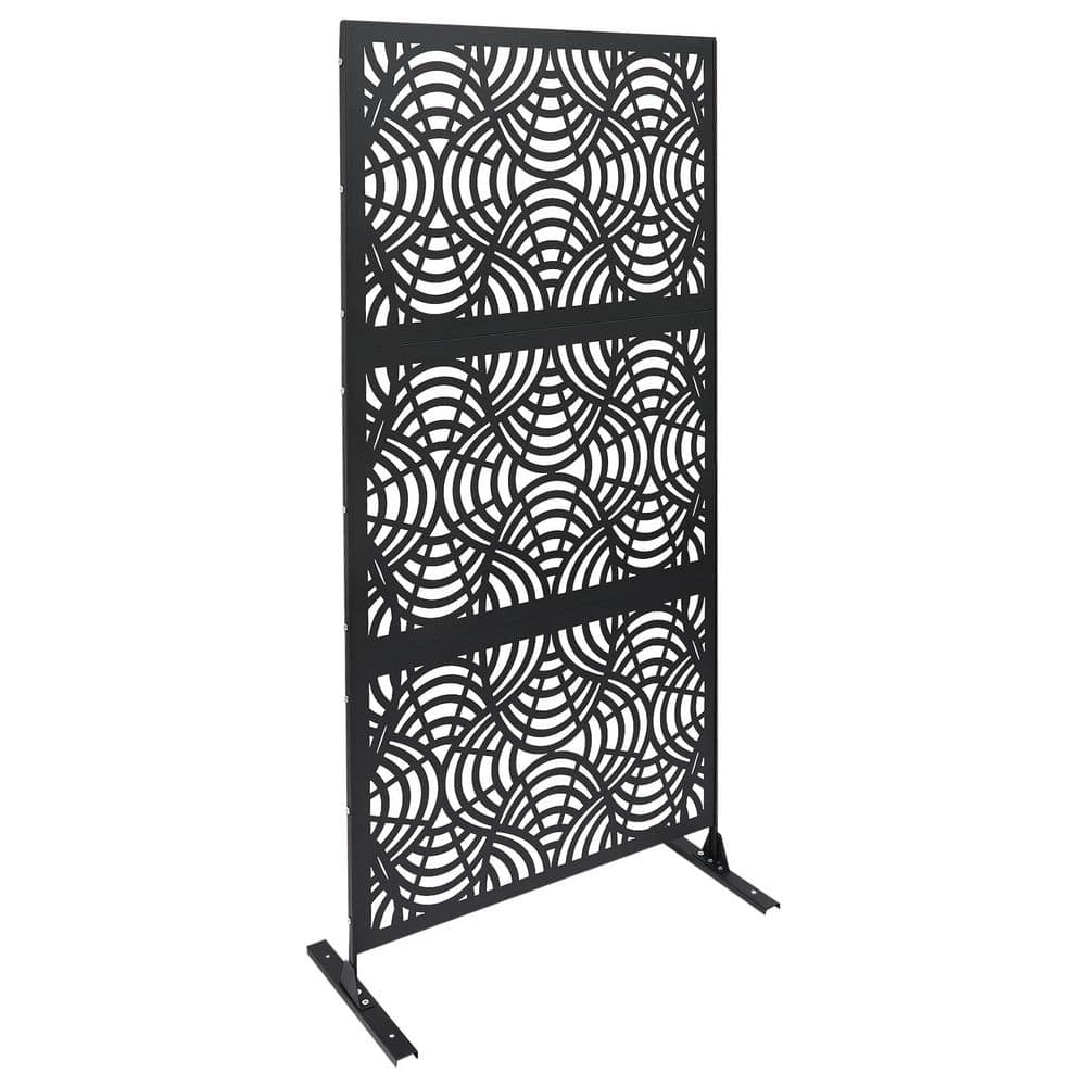 YIYIBYUS 6.2 ft. x 2.9 ft. Black Steel Privacy Fence Screen Outdoor ...