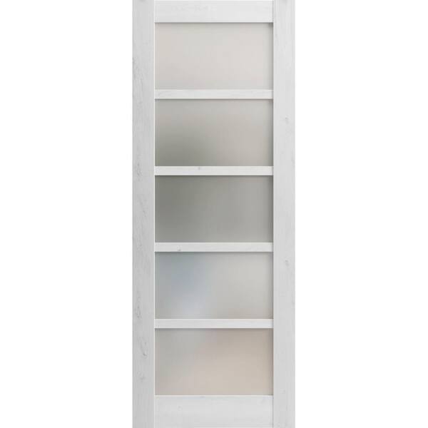 Sartodoors 28 in. x 96 in. Solid MDF Frosted Glass Nordic White ...