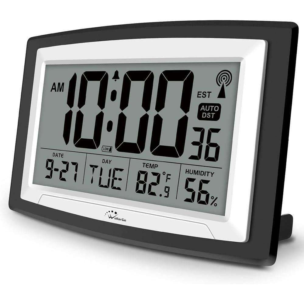Afoxsos 12.5 in. Black Digital Thermoplastic Atomic Clock with Indoor Temperature and Humidity ...