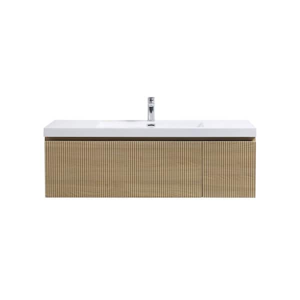 Afhocomp 47.24 in. Single Sink Floating Natural Oak Bath Vanity with ...