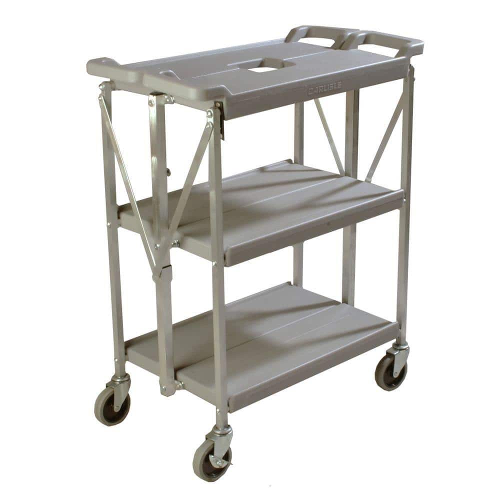 Carlisle Fold N' Go Gray Small Heavy-Duty 3-Tier Collapsible Utility ...
