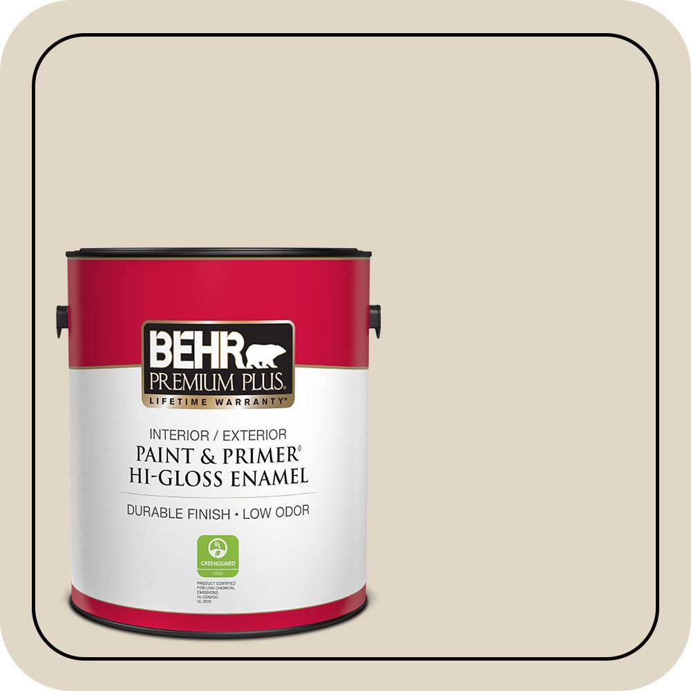 BEHR PREMIUM PLUS 1 gal. #YL-W13 Sentimental Beige Hi-Gloss Enamel ...