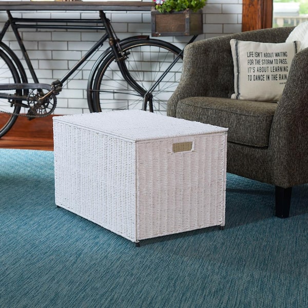 Household Essentials Large Wicker Storage Chest White Arctic White