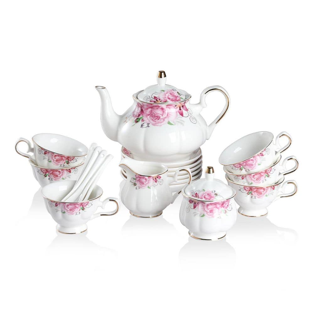 LAIFUCAM Cookware Set 22-Piece Vintage Floral Porcelain Tea Set with ...