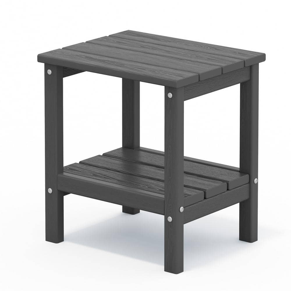 JEAREY HDPE Adirondack Rectangle Plastic Outdoor Side Table in Gray ...